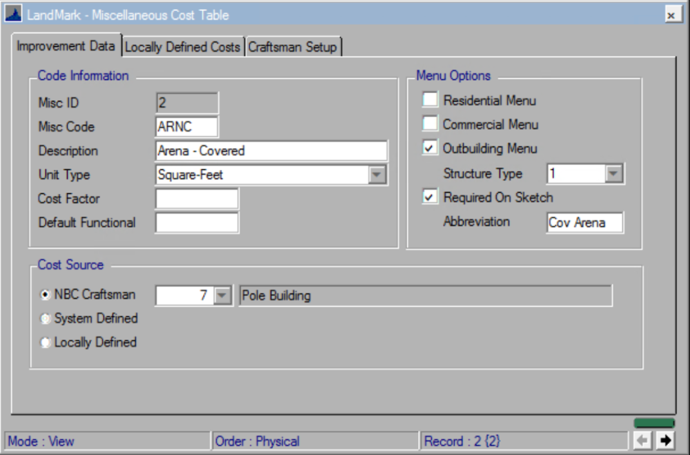 Miscellaneous Cost Table - Residential Appraisal File - 1