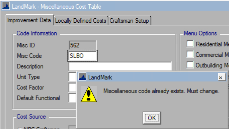 Miscellaneous Cost Table - Residential Appraisal File - 1