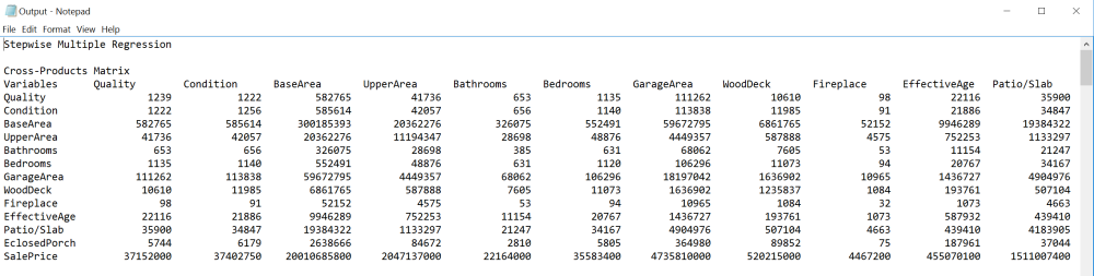Multiple Regression Analysis - Residential Appraisal File - 1