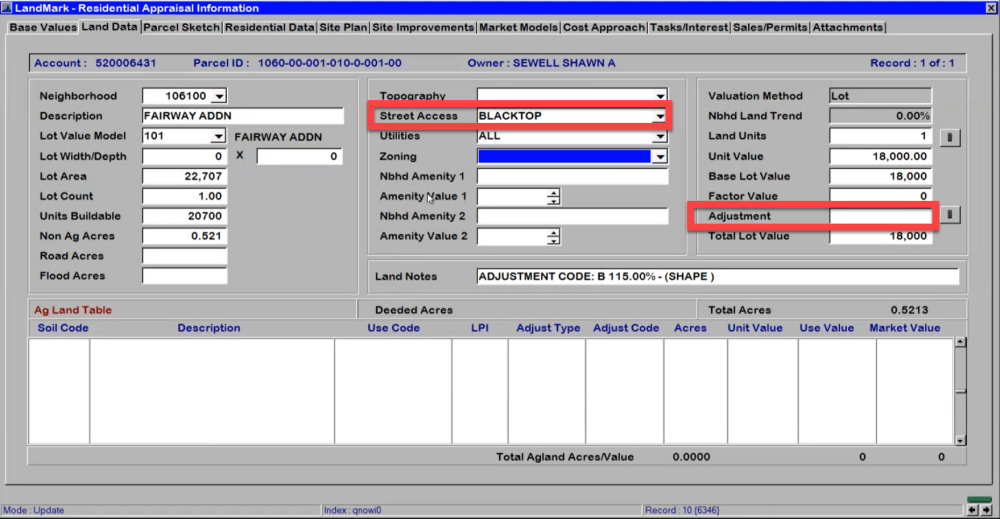 Neighborhood Table Adjustment Examples - Residential Appraisal File - 1