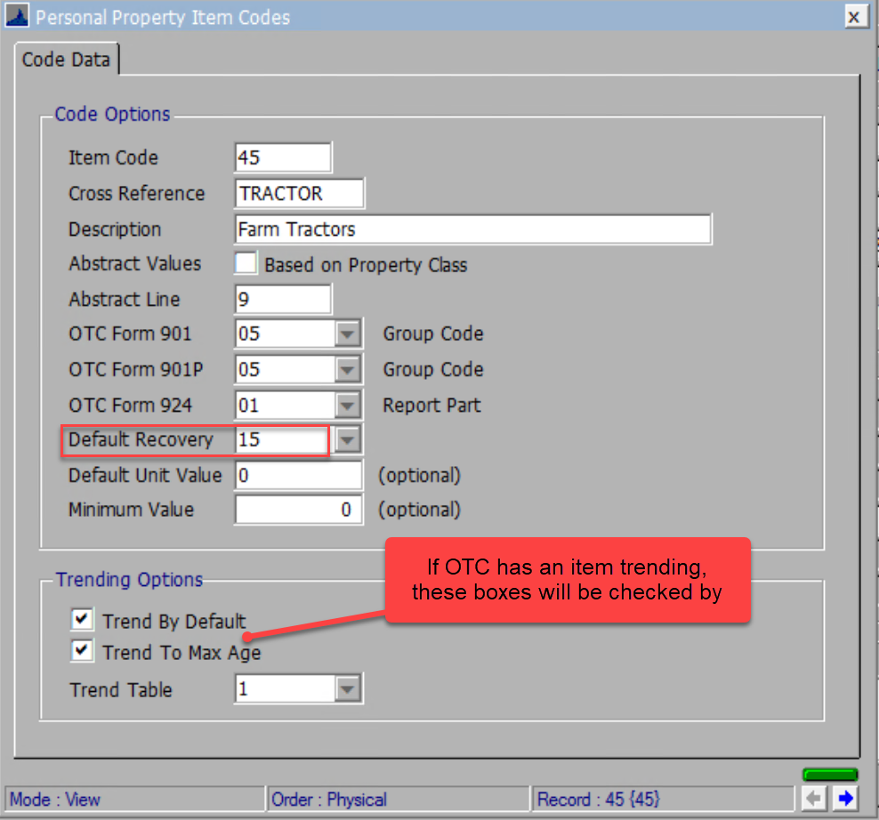 Recovery Table - Personal Property Appraisal File - 1