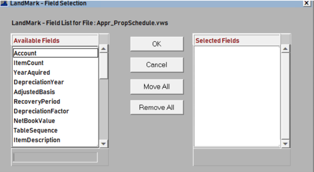 Sorting Schedule Listings - Personal Property Appraisal File - 1