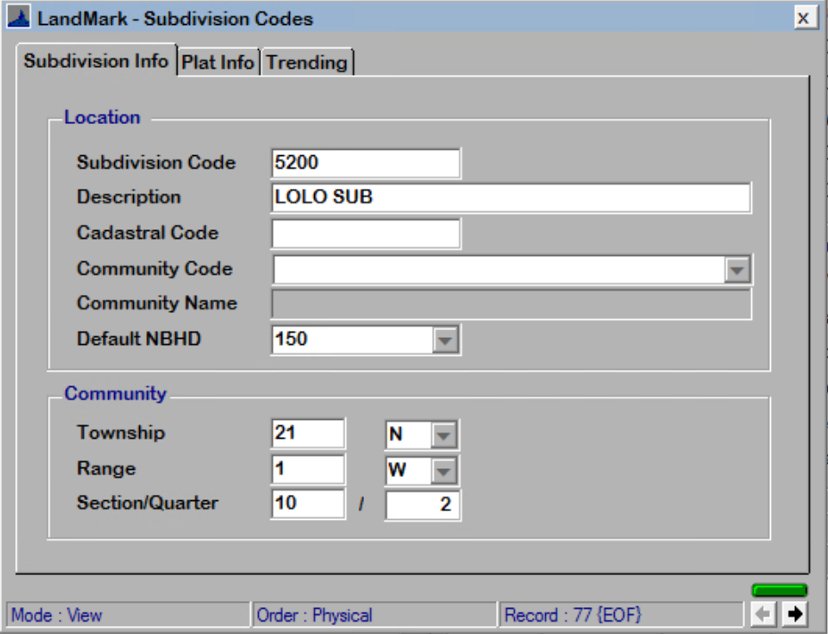 Subdivision Table - Residential Appraisal File - 1