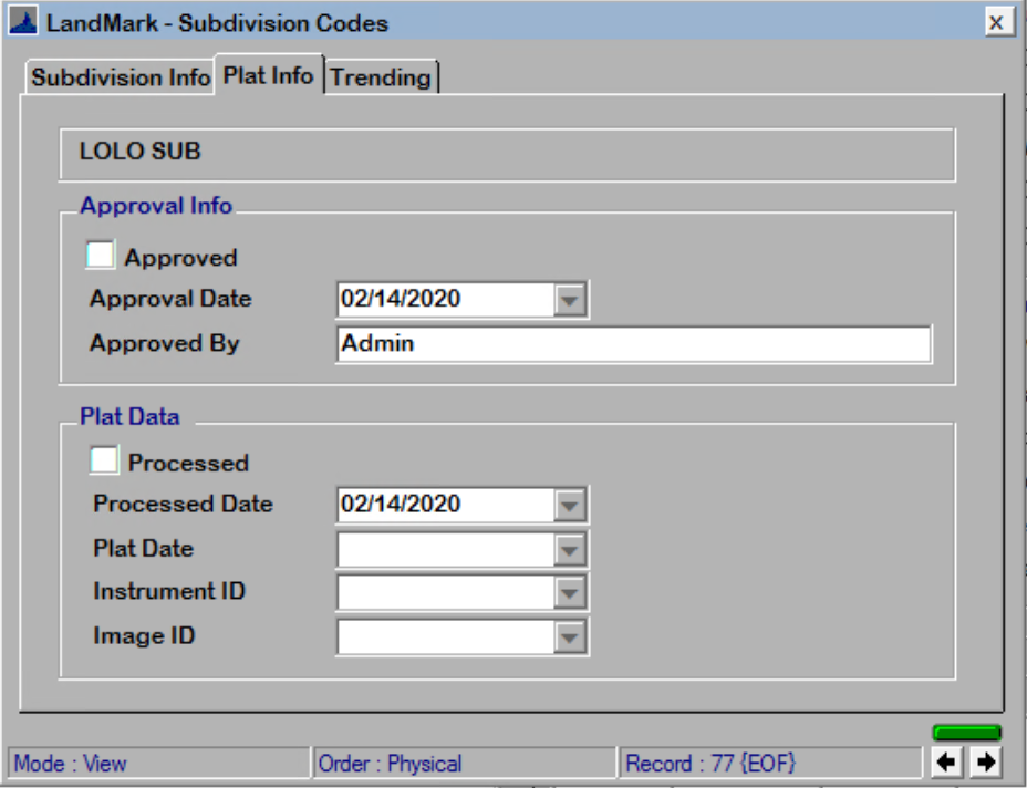 Subdivision Table - Commercial Appraisal File - 1