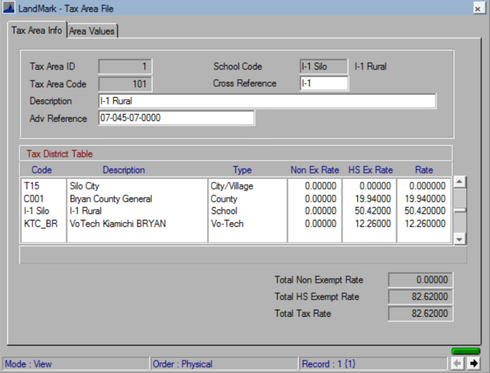 Tax Area Table - Assessment File - 1