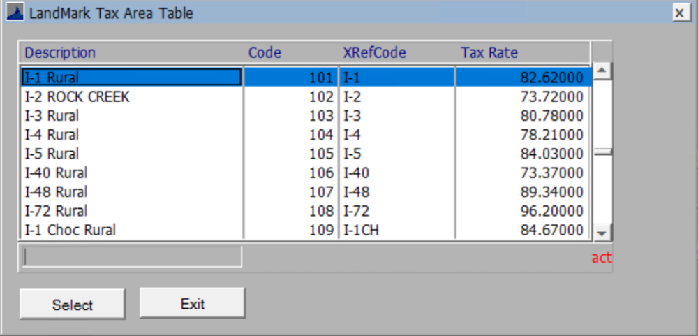 Tax Area List - Assessment File - 1