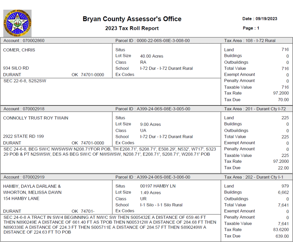 Taxroll Report - Assessment File - 1
