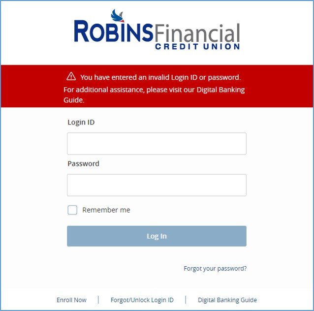 Invalid Login/Password - Digital Banking User Guide - 1