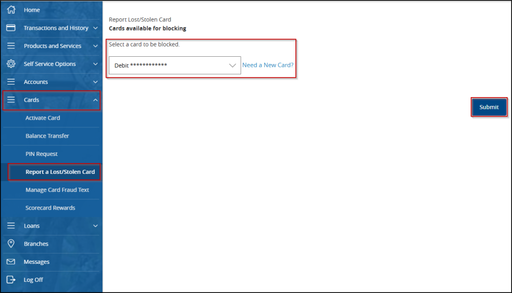 Report a Lost/Stolen Card - Digital Banking User Guide - 1