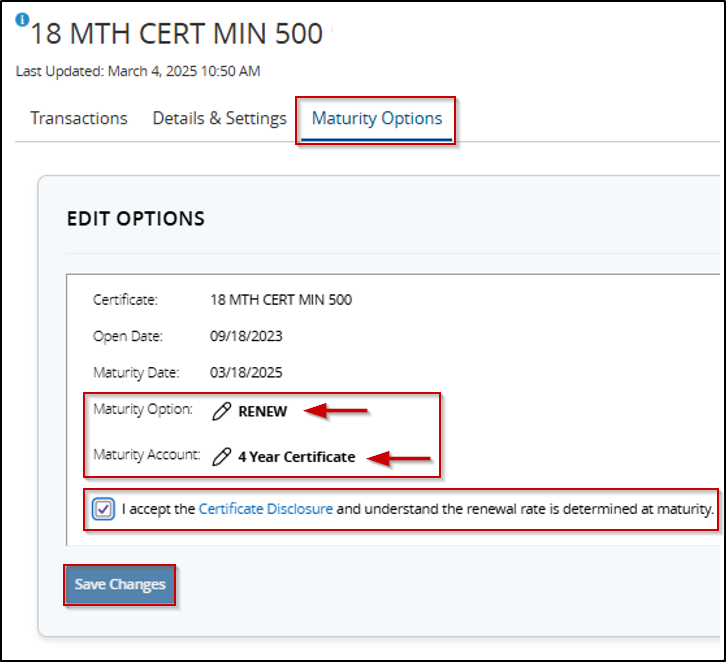 Certificate Maturity Options - Digital Banking User Guide - 1