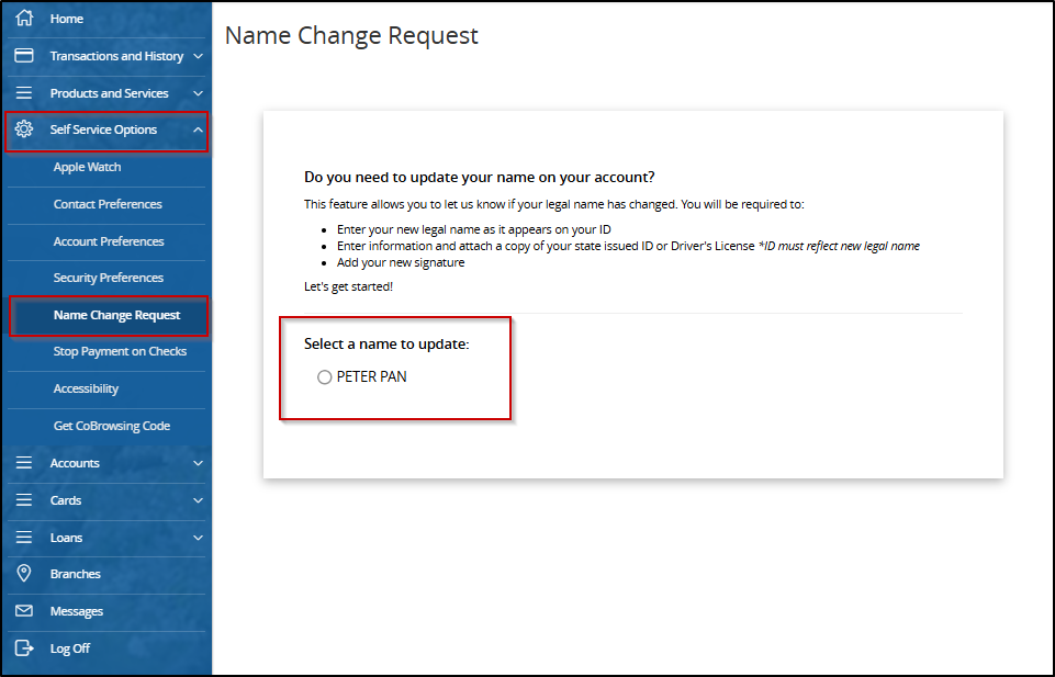 Name Change Request - Digital Banking User Guide - 1