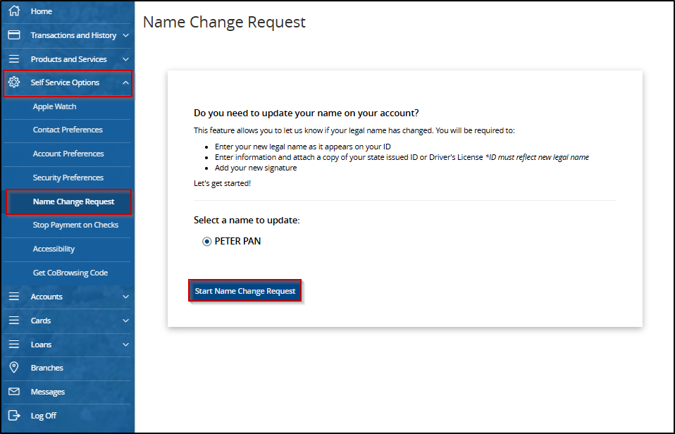 Name Change Request - Digital Banking User Guide - 1