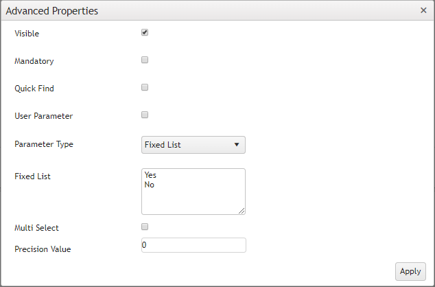 Fixed List Parameters - Nathean Analytics - CustomerBuild