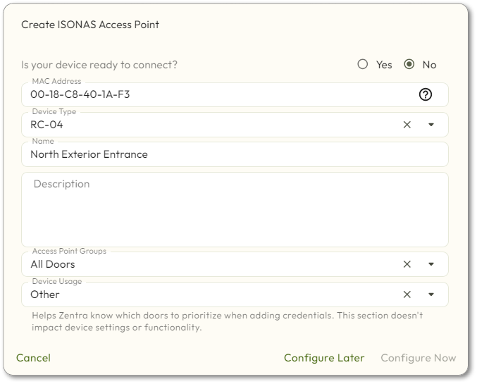 Create ISONAS Access Point (IP Bridge) - Zentra Product Manual - 1