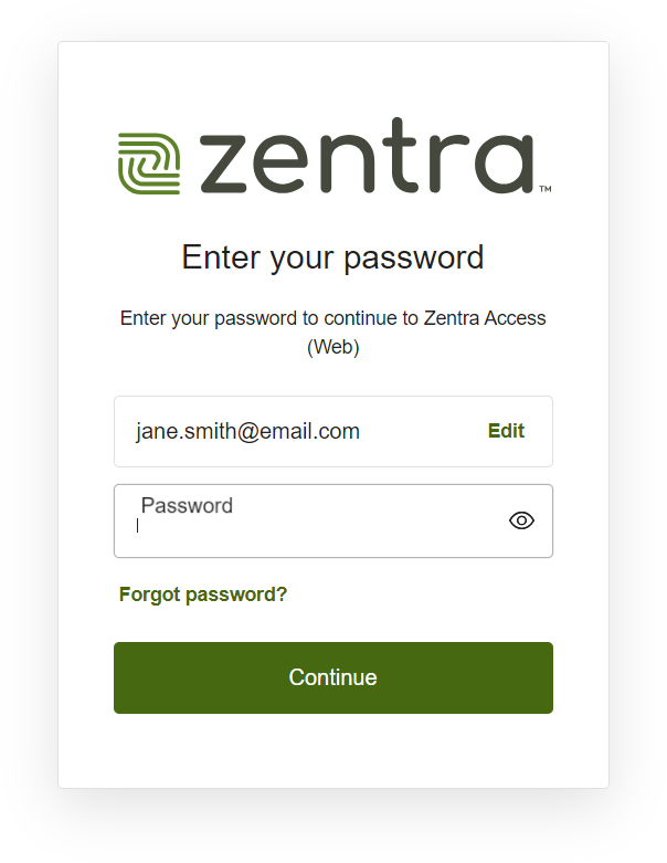 Resetting your password - Zentra Product Manual - 1