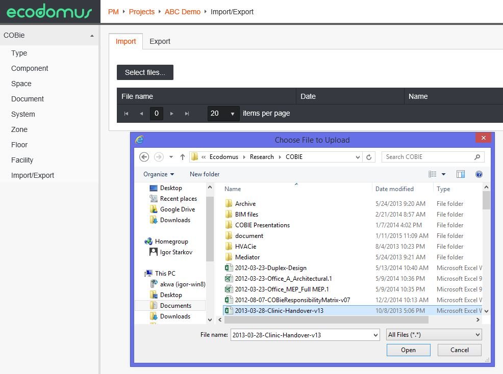 COBie: Import and Export - EcoDomus - 1