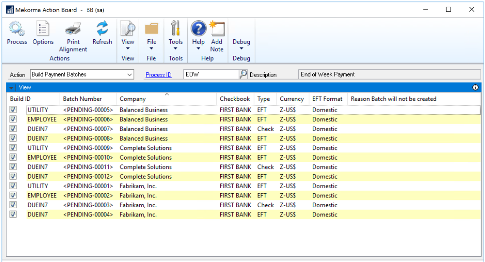 Action Board - Mekorma Products for GP User Guide - Build x91
