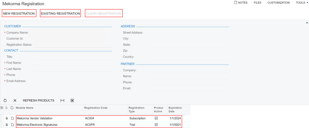 Existing Registration - Vendor Validation for Acumatica User Guide - v1