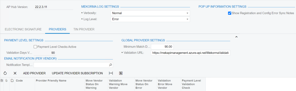 Configuring Providers - Vendor Validation for Acumatica User Guide - v2