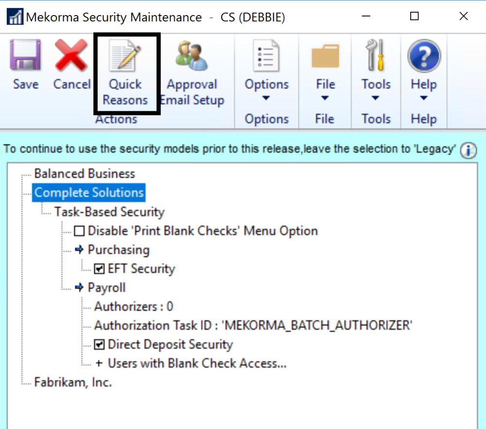 Configure Quick Messages - Mekorma Products for GP User Guide - Build x91