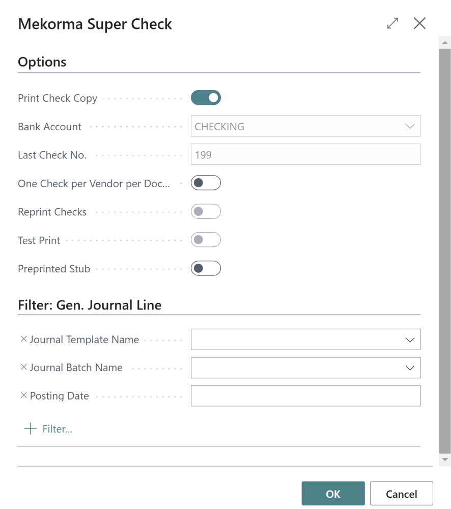 Setting Up Check Parameters - Payment Hub for Business Central User Guide - Early Access