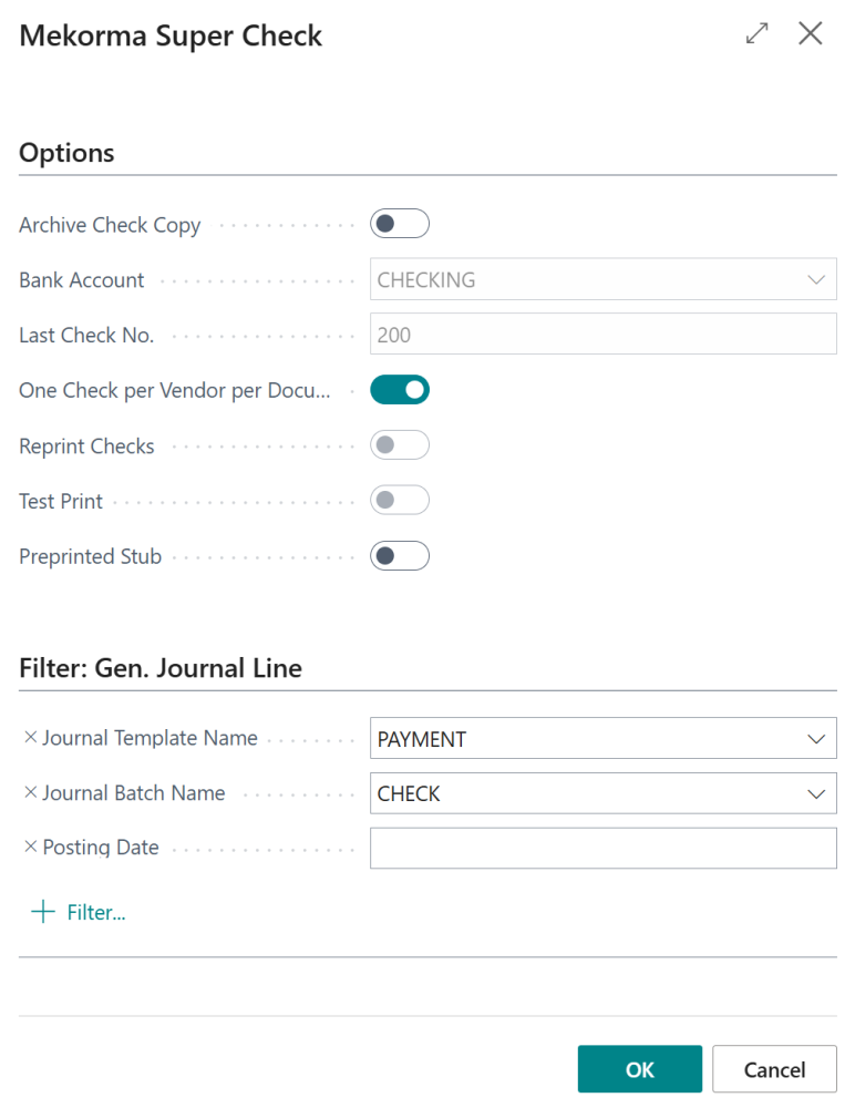 Setting Up Check Parameters - Payment Hub for Business Central User Guide - Version 1