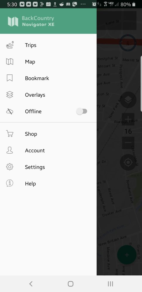 Main Menu (Top Left) - BackCountry Navigator XE - 1