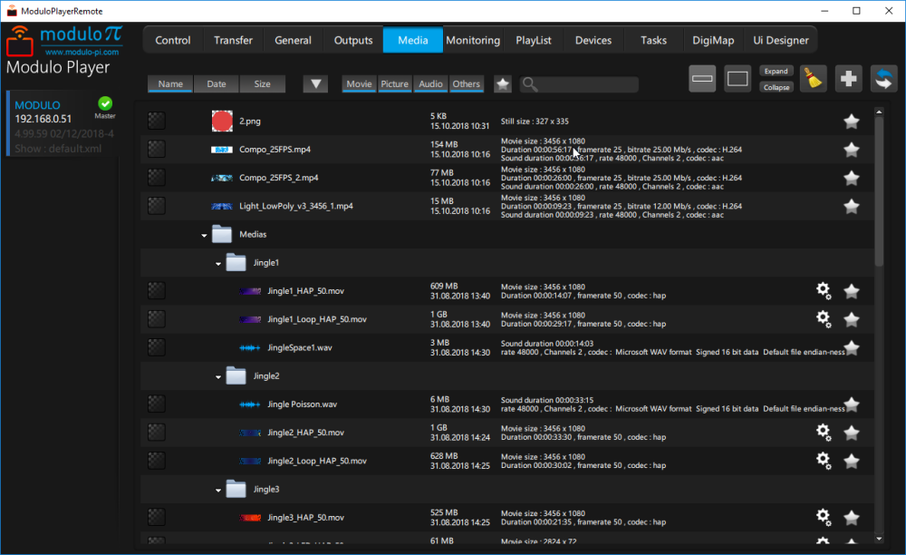 Media tab - Modulo Player user manual - 1