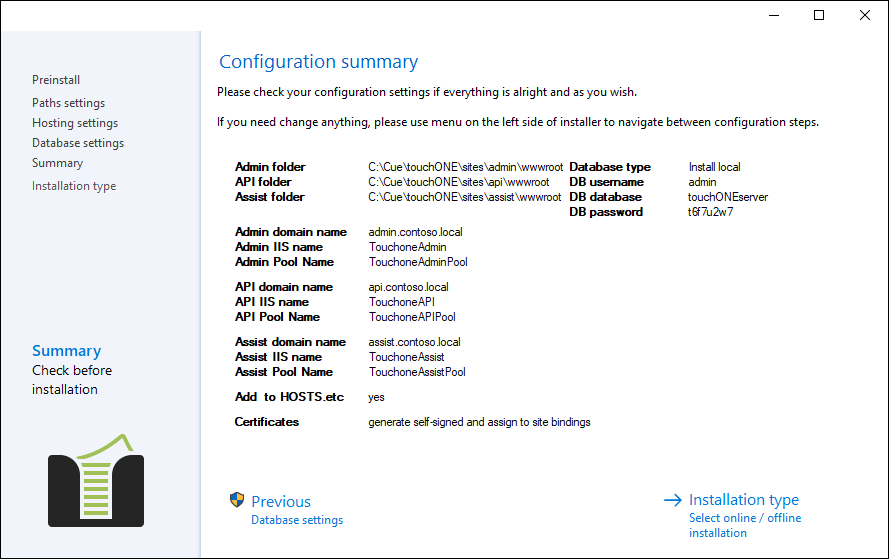 Configuration summary - touchONE-solution Deployment - 1