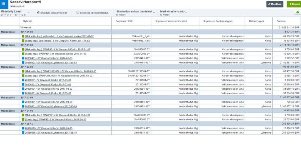 Raportointi: Kassavirtaraportti – Digitaaliset palvelut