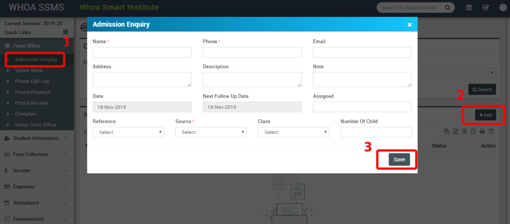 Front Office - Whoa SSMS (Smart School Management System) - 1.0
