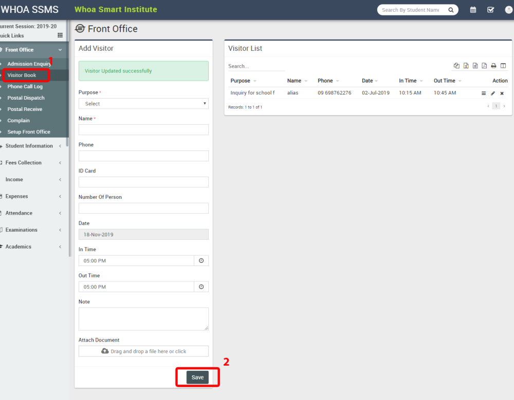 Front Office - Whoa SSMS (Smart School Management System) - 1.0