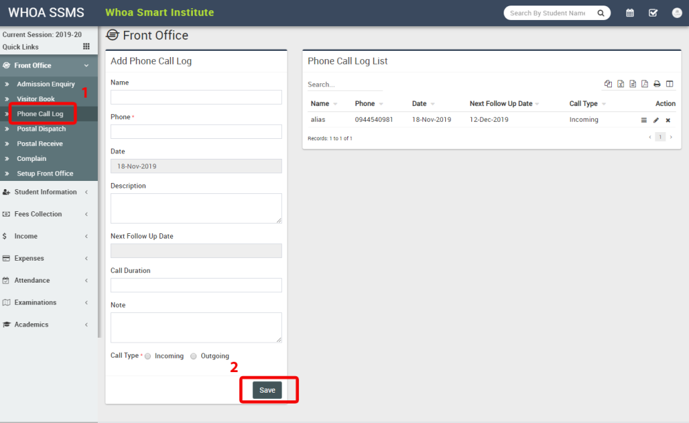 Front Office - Whoa SSMS (Smart School Management System) - 1.0