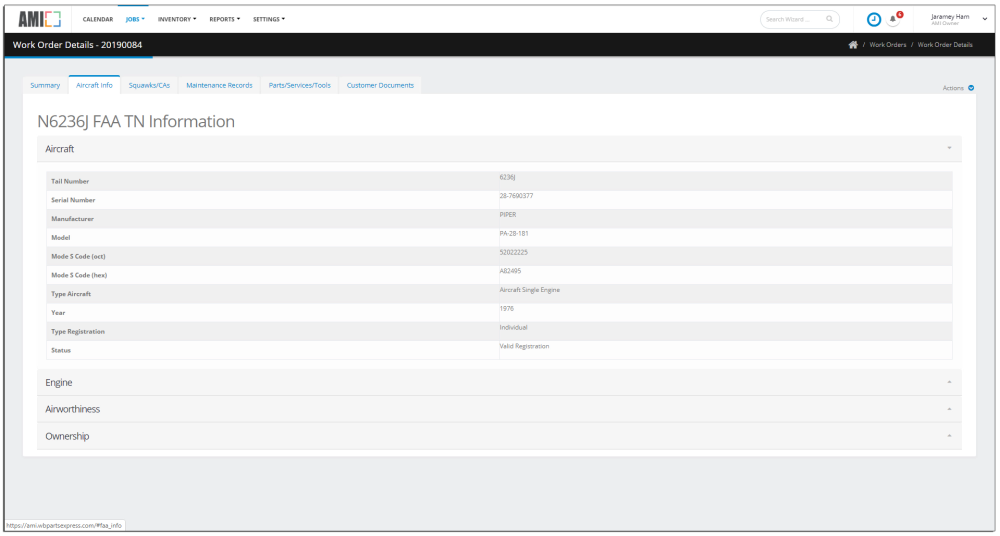 Aircraft Info Tab - Aircraft Maintenance & Inventory System - Current