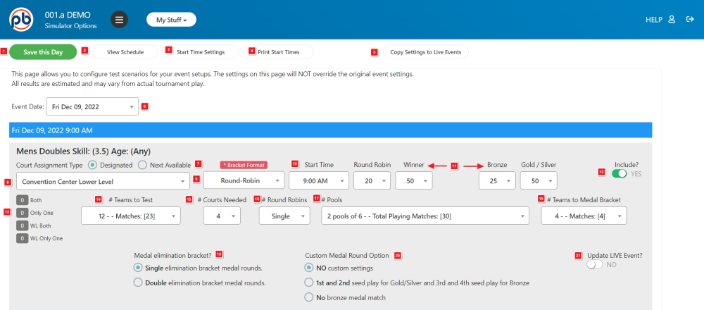 Simulator Options – Round Robin - PB Manual - 1