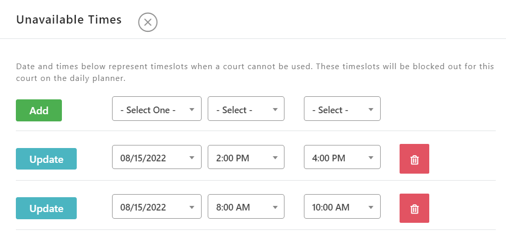 Unavailable Court Times - PB Manual - 1