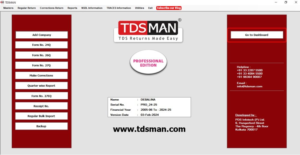 Dashboard - TDSMAN Ver. 14.1 - User Manual