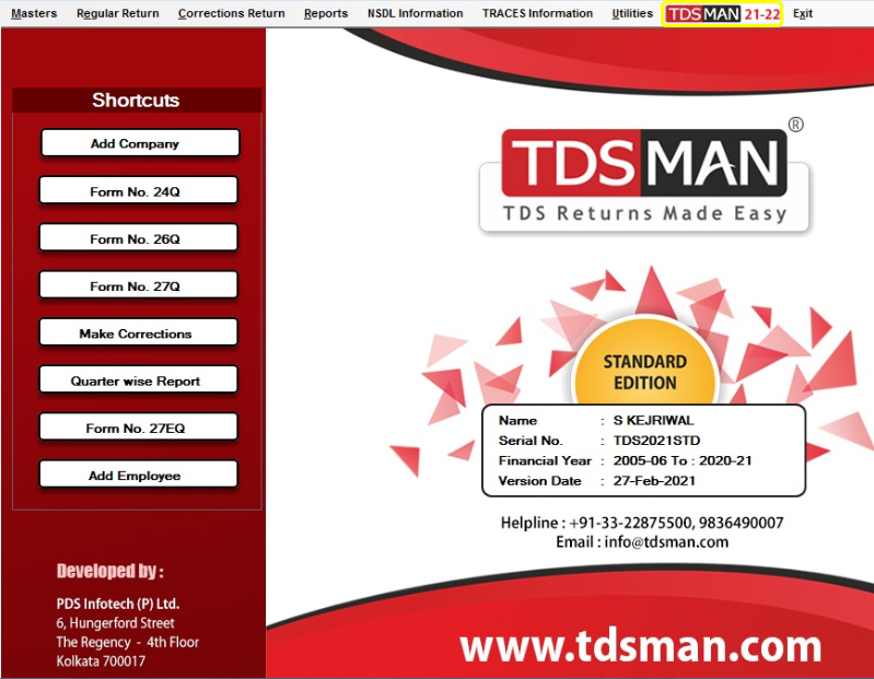 Financial Year Upgrade - TDSMAN Ver. 14.1 - User Manual