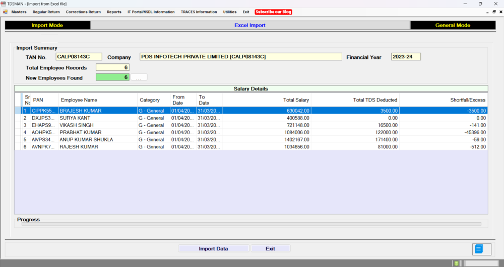 Import from Excel / CSV for Salary Details - TDSMAN Ver. 14.1 - User Manual