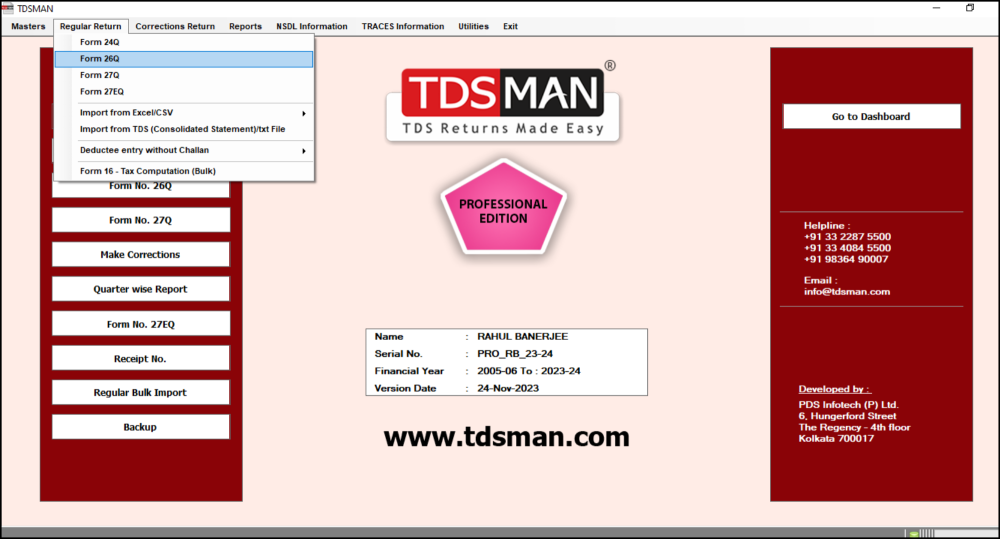 Regular Returns - TDSMAN Ver. 14.1 - User Manual