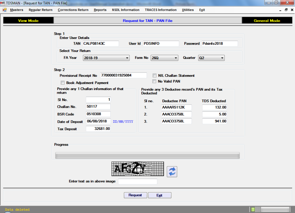 Request for TAN-PAN file - TDSMAN Ver. 14.1 - User Manual