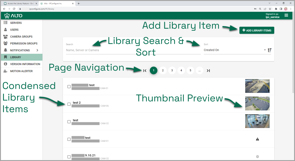 Access the Library Feature - Orchid Alto VMS Administrator Guide - 22.6
