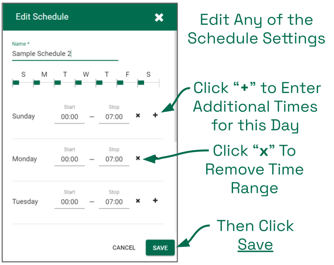 Editing or Deleting a Schedule - Orchid Alto VMS Administrator Guide - 22.9