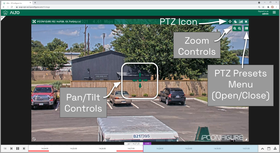 Controlling a PTZ Player - Orchid Alto VMS User Guide - 22.6