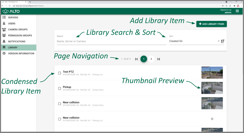 Access the Library Feature - Orchid Alto VMS Administrator Guide - 21.6
