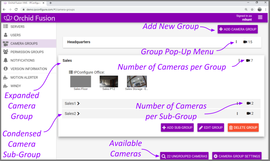 Access the Orchid Fusion VMS Camera Group List - Orchid Hybrid/Fusion ...