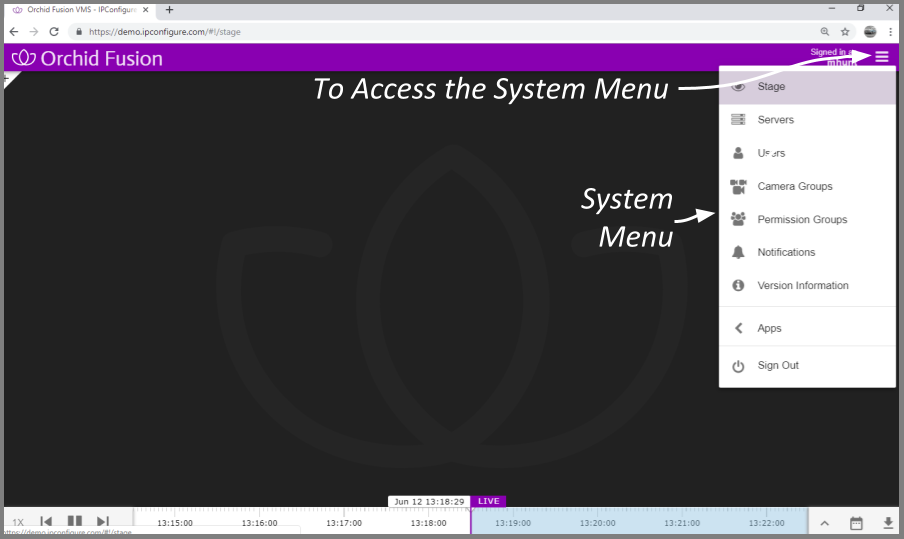 Accessing the System Menu - Orchid Hybrid/Fusion VMS Administrator ...