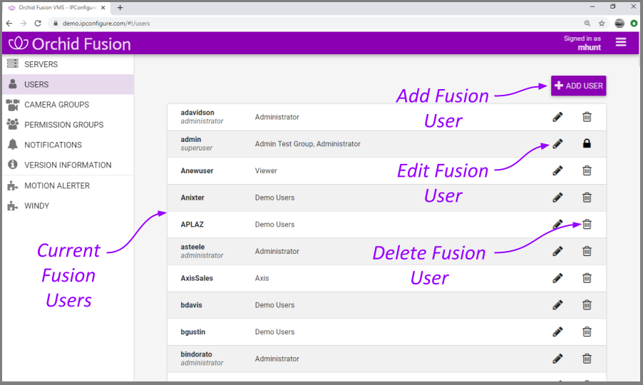 Access the Orchid Fusion VMS Users List - Orchid Hybrid/Fusion VMS ...