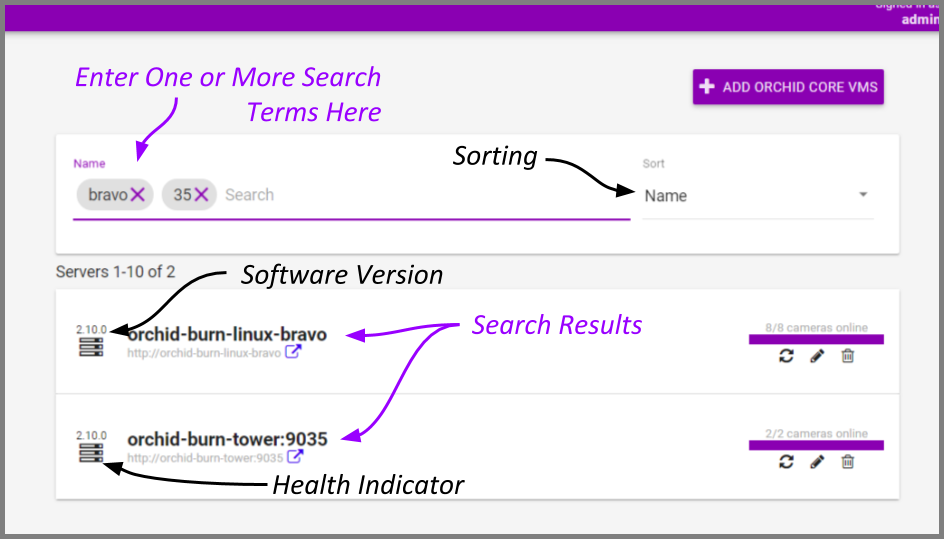 Search / Sort Servers - Orchid Hybrid/Fusion VMS Administrator Guide ...