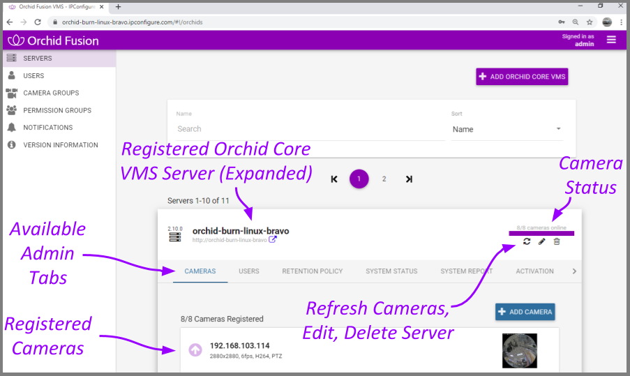 Adding and Managing Orchid Core VMS Servers - Orchid Hybrid/Fusion VMS Administrator Guide - 2.10.0